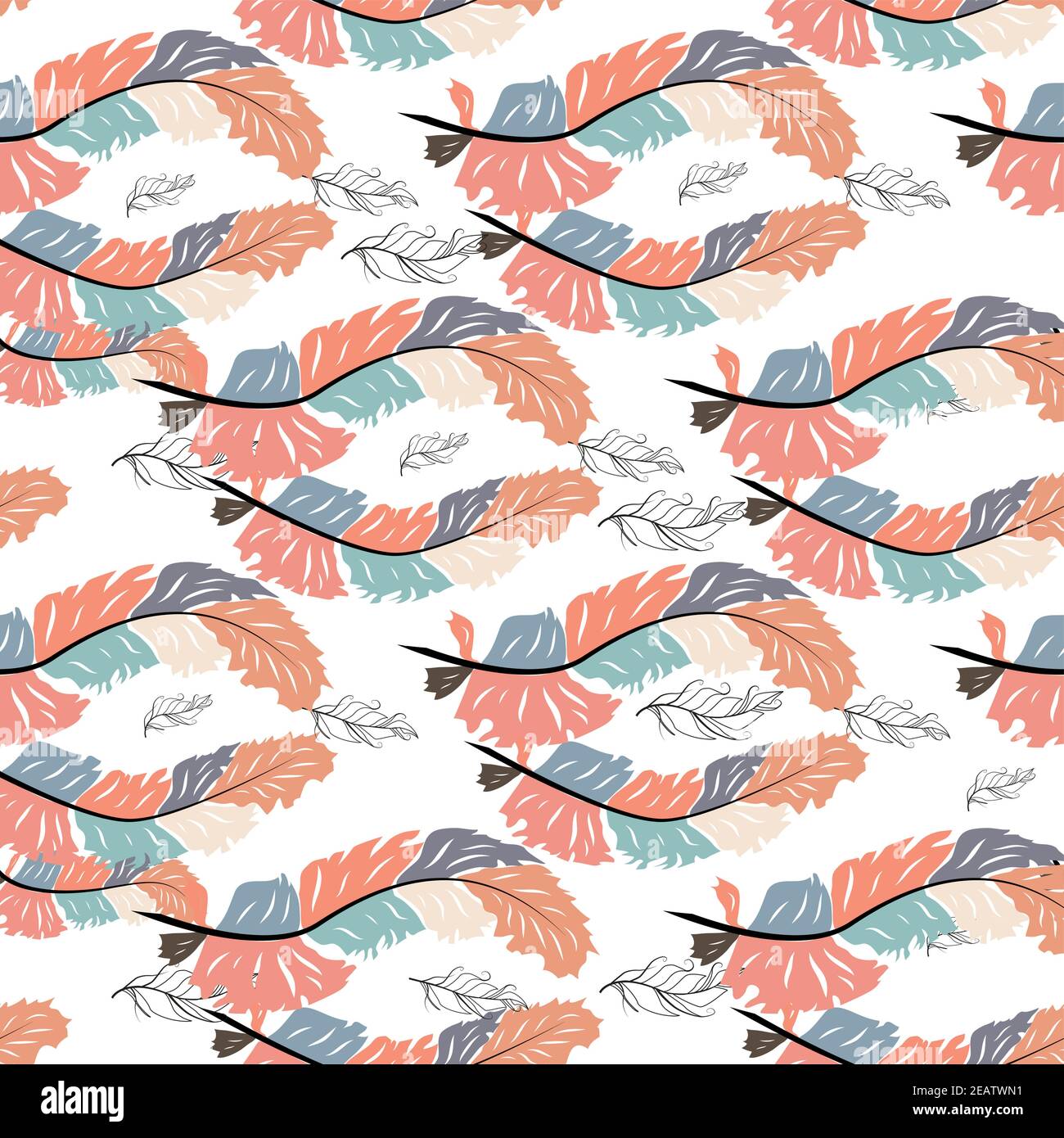 Abstract Feather Wave Decorative Pattern. Seamless Wallcovering ...