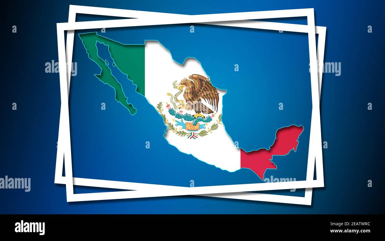 Mexico flag and map in white frames Stock Photo - Alamy