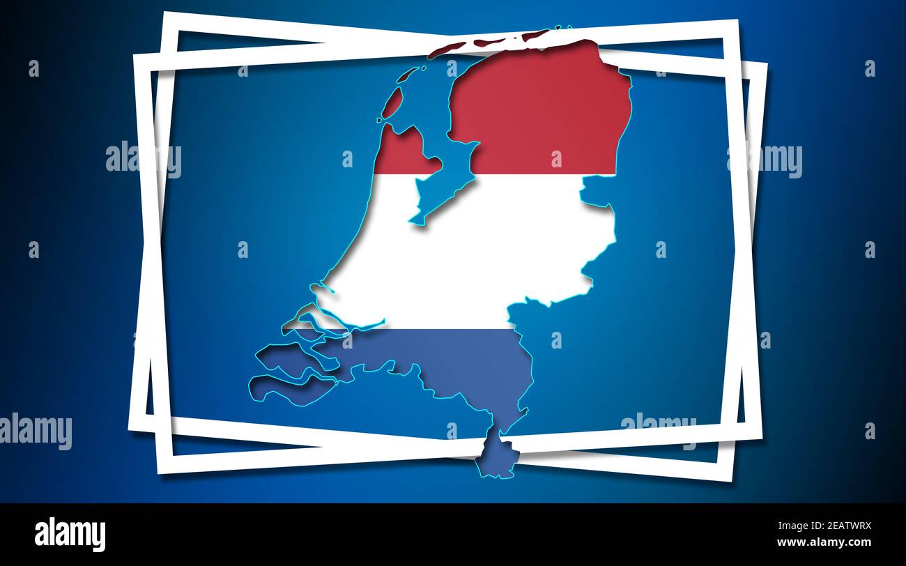 Map of Netherlands land border with flag in white frames Stock Photo ...