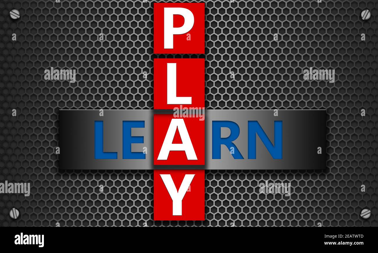 Play and learn concept on mesh hexagon background Stock Photo - Alamy