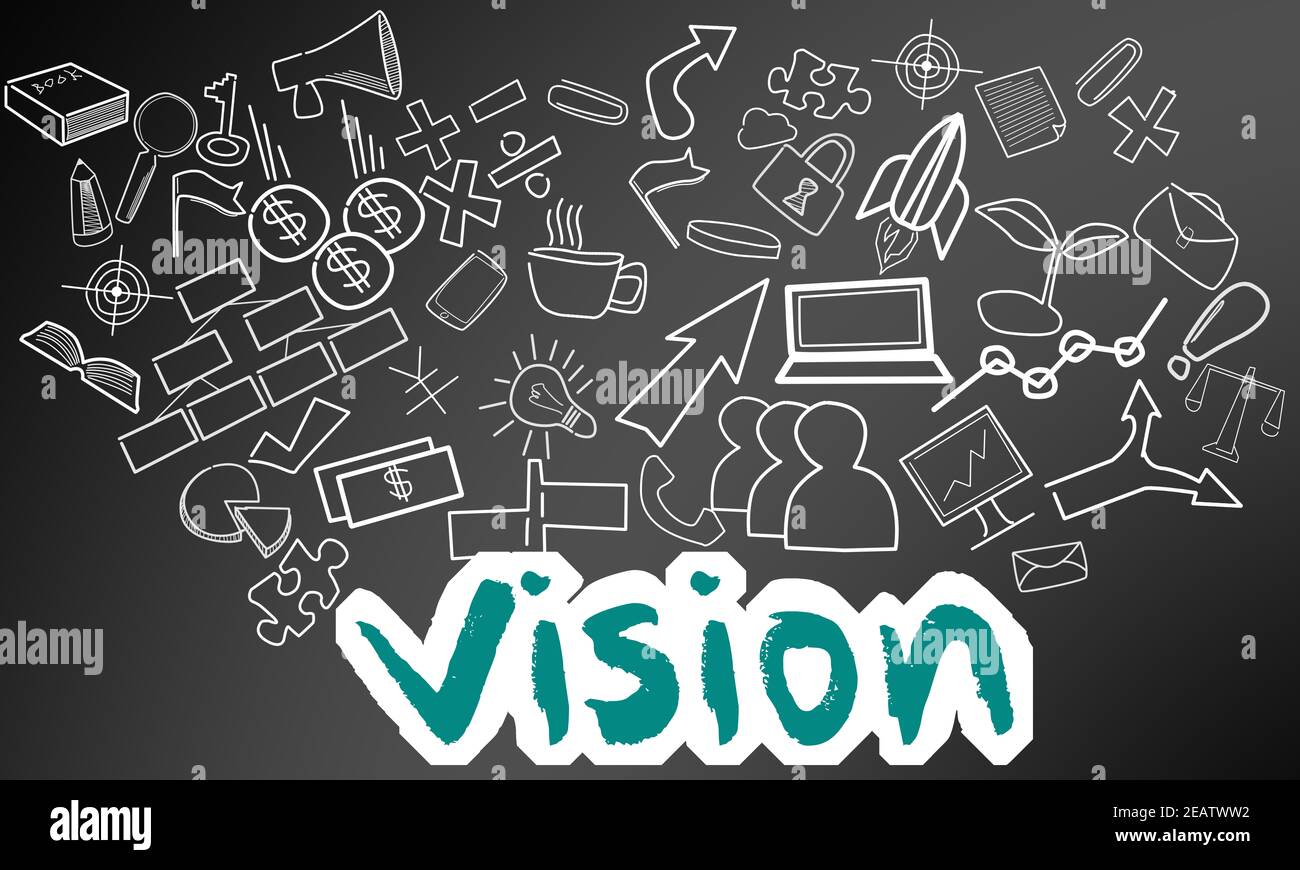 Vision text with creative drawing for business success, strategy and ...