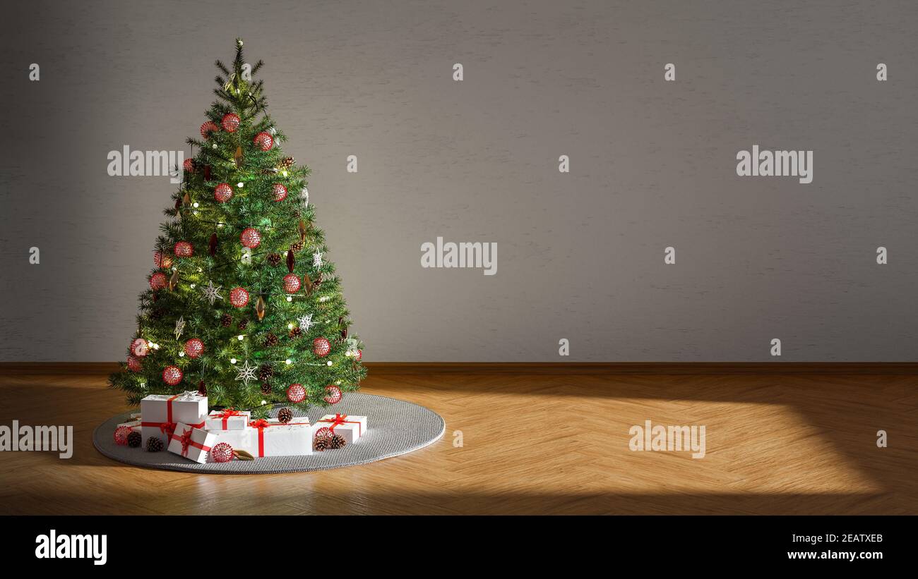 Corona virus Baubles hanging on christmas tree with Gift box 3D ...