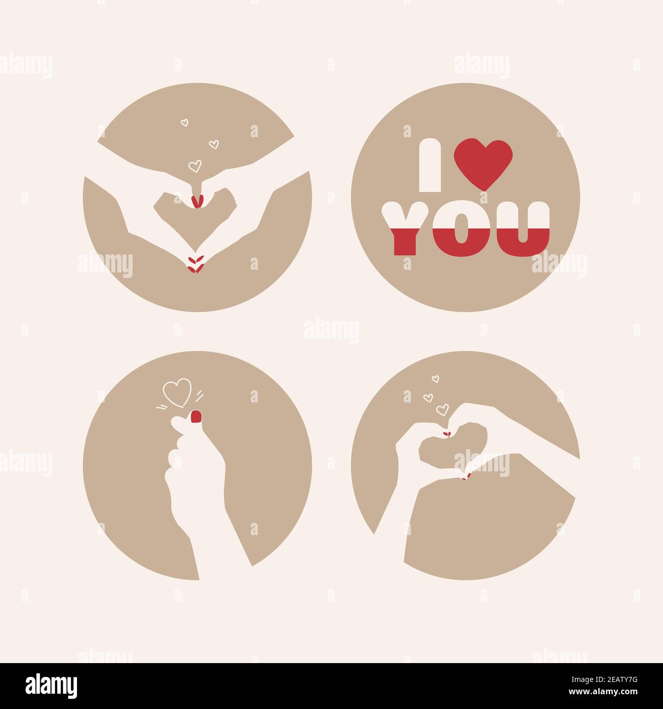 Heart Shaped Hands Round Icons Of Love And Romance Concept Social
