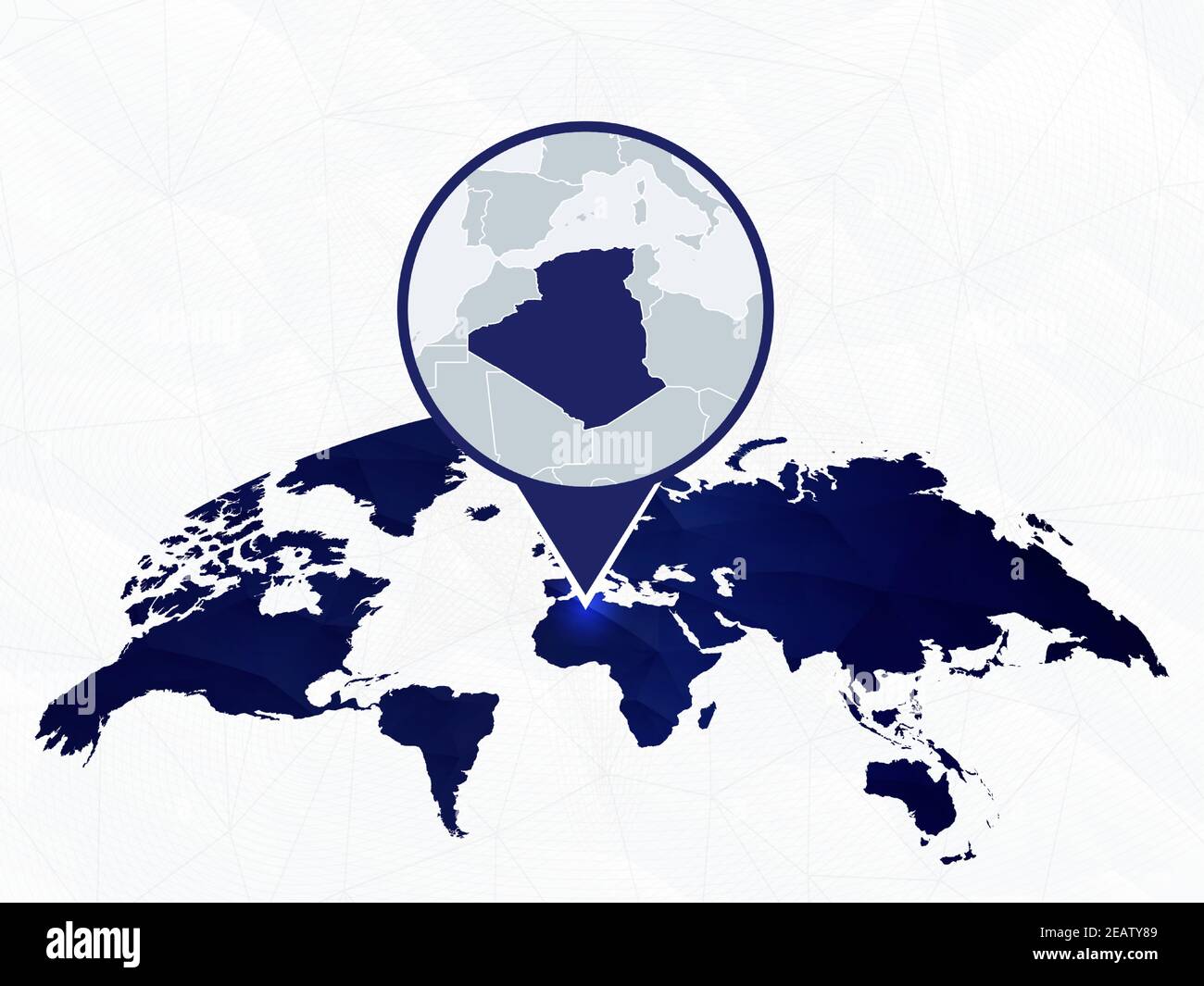 Algeria detailed map highlighted on blue rounded World Map. Map of ...