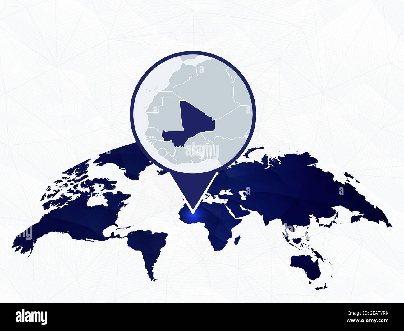 Mali detailed map highlighted on blue rounded World Map. Map of Mali in ...