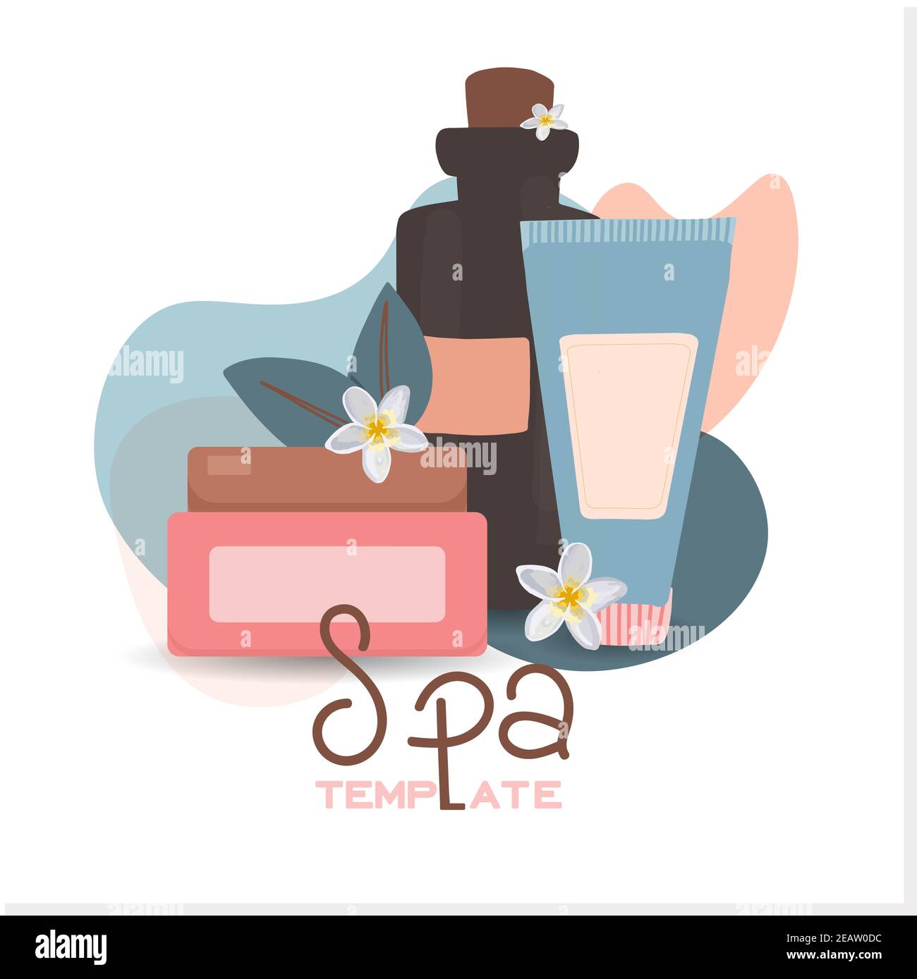 Relaxing spa set on white background, close up. Cosmetics advertising ...