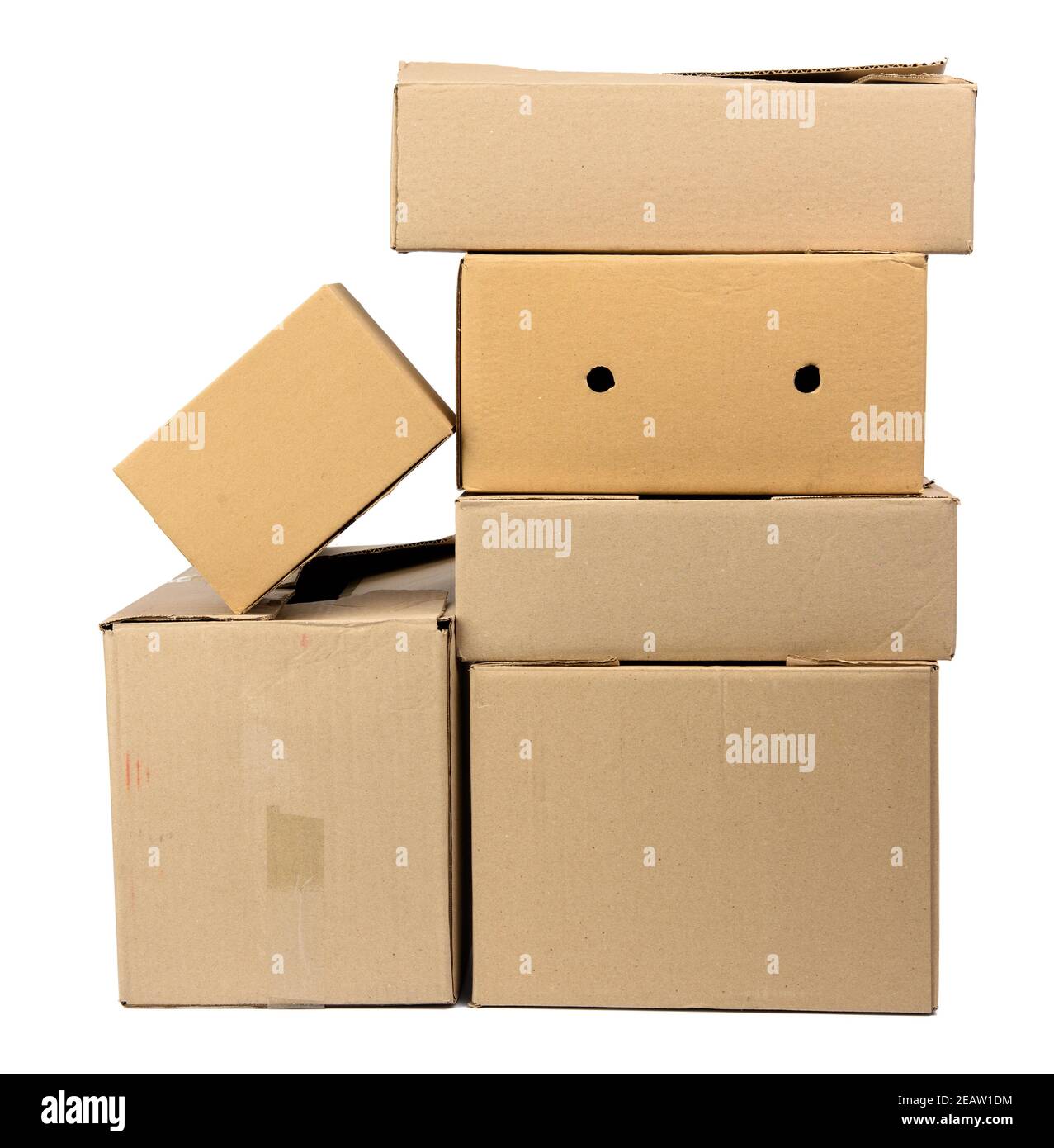stack of closed cardboard brown paper boxes isolated on white ...