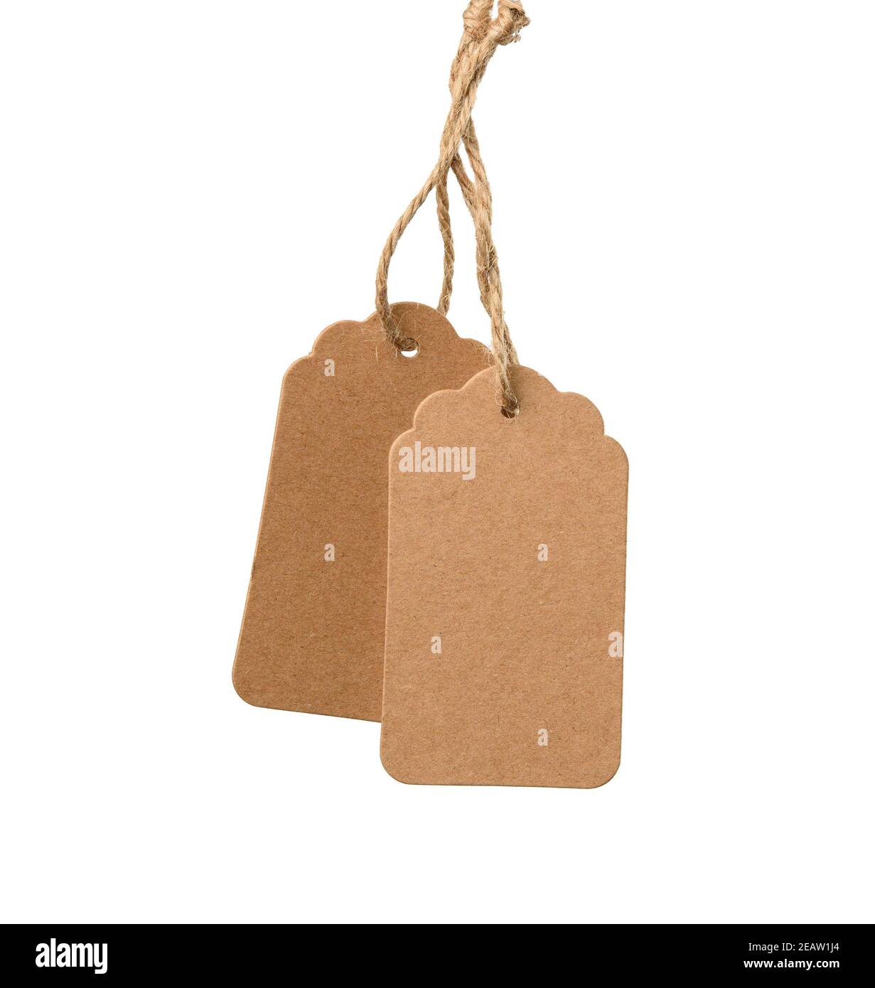 blank brown rectangular brown paper tag on a rope isolated on white ...