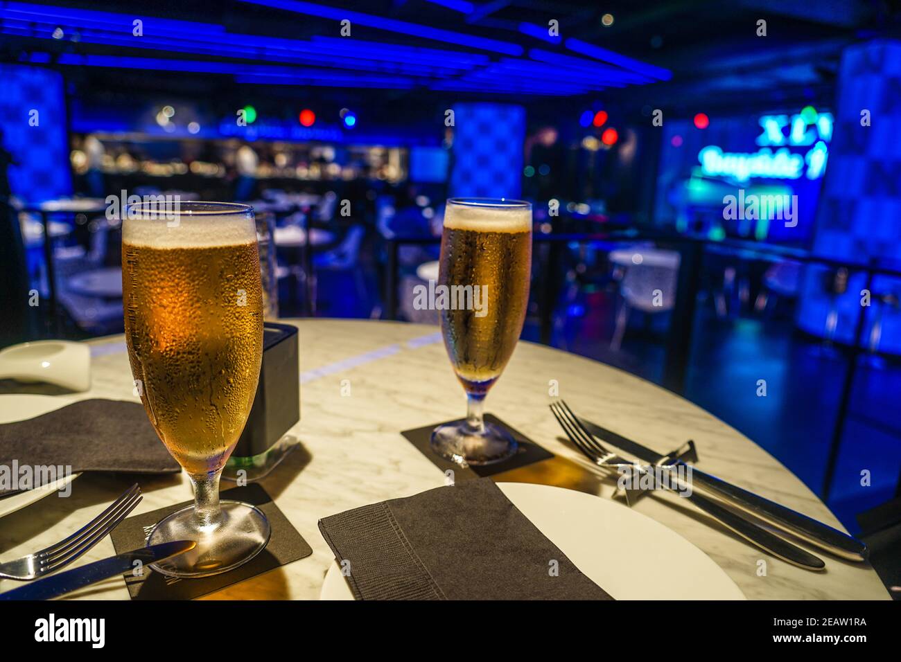 Beer placed in the restaurant and table Stock Photo - Alamy