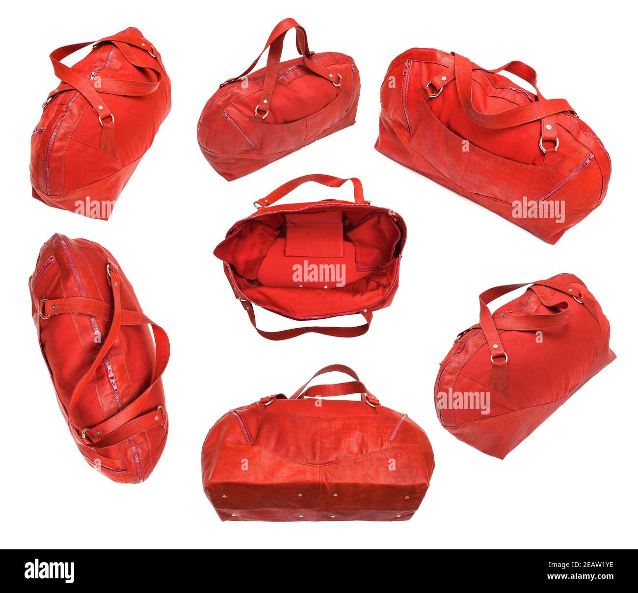 set of red travelling bag isolated on white Stock Photo - Alamy
