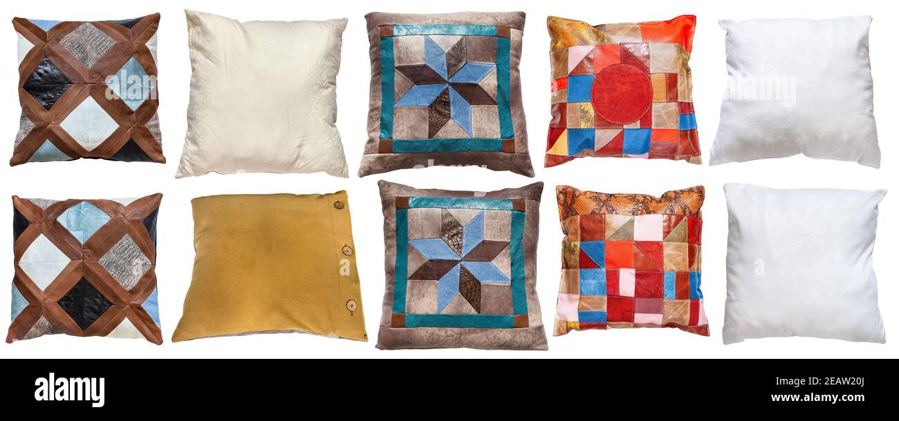 collection of various handmade pillows isolated Stock Photo - Alamy