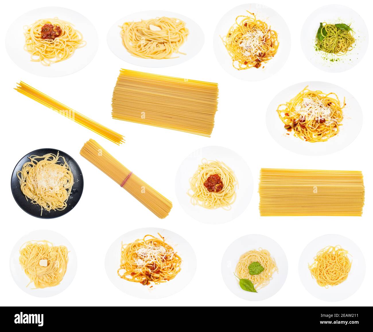 set of cooked dishes from italian spaghetti Stock Photo - Alamy