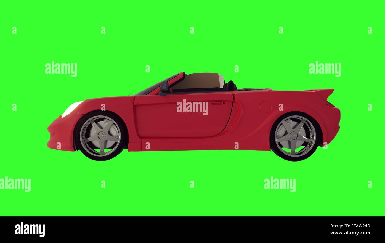 Red convertible sports car on a green screen. 3d illustration Stock ...