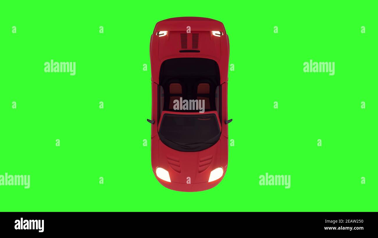 Red convertible sports car on a green screen. 3d illustration Stock ...