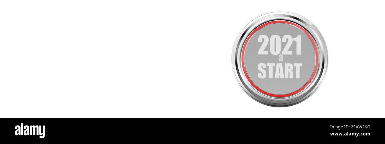 2021 - Press the start button. Concept of the New Year. 3D illustration ...