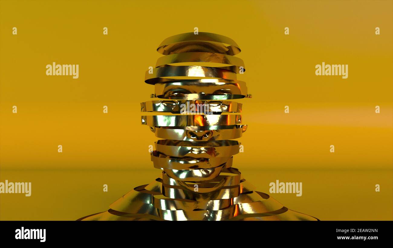 Human head and face formed by lines, 3D rendering. Computer generated ...