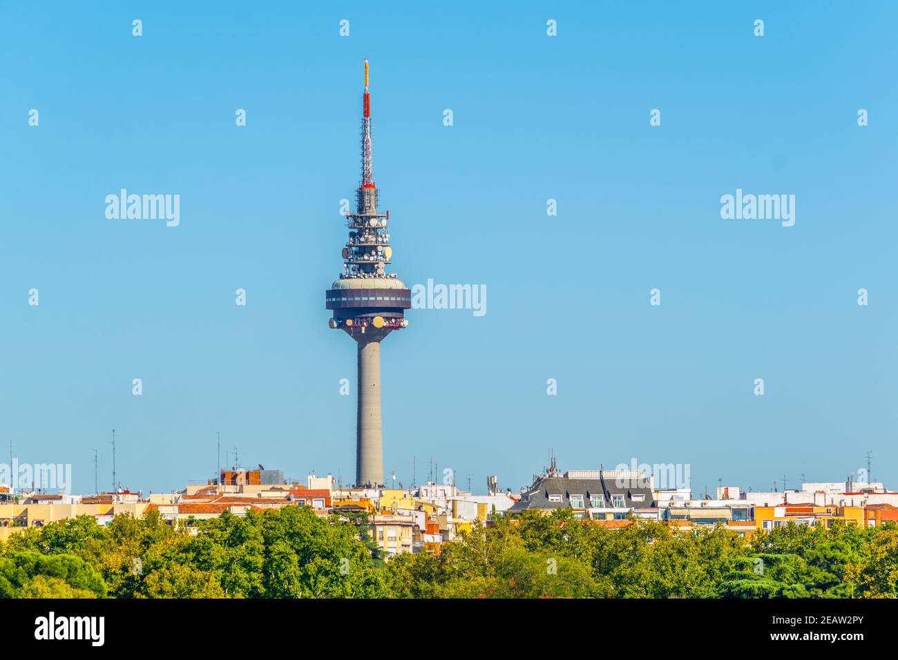 Cityscape of Madrid with Piruli tower, Spain Stock Photo - Alamy