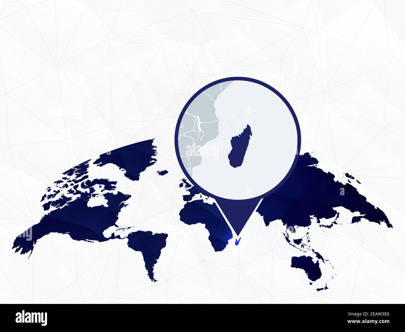 Madagascar detailed map highlighted on blue rounded World Map. Map of ...