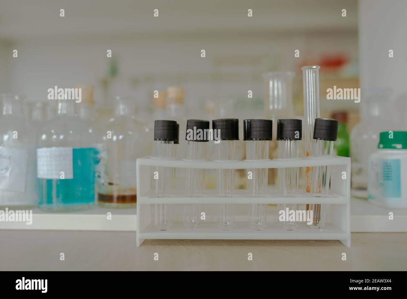 Test tubes in a laboratory on a shelf Stock Photo - Alamy