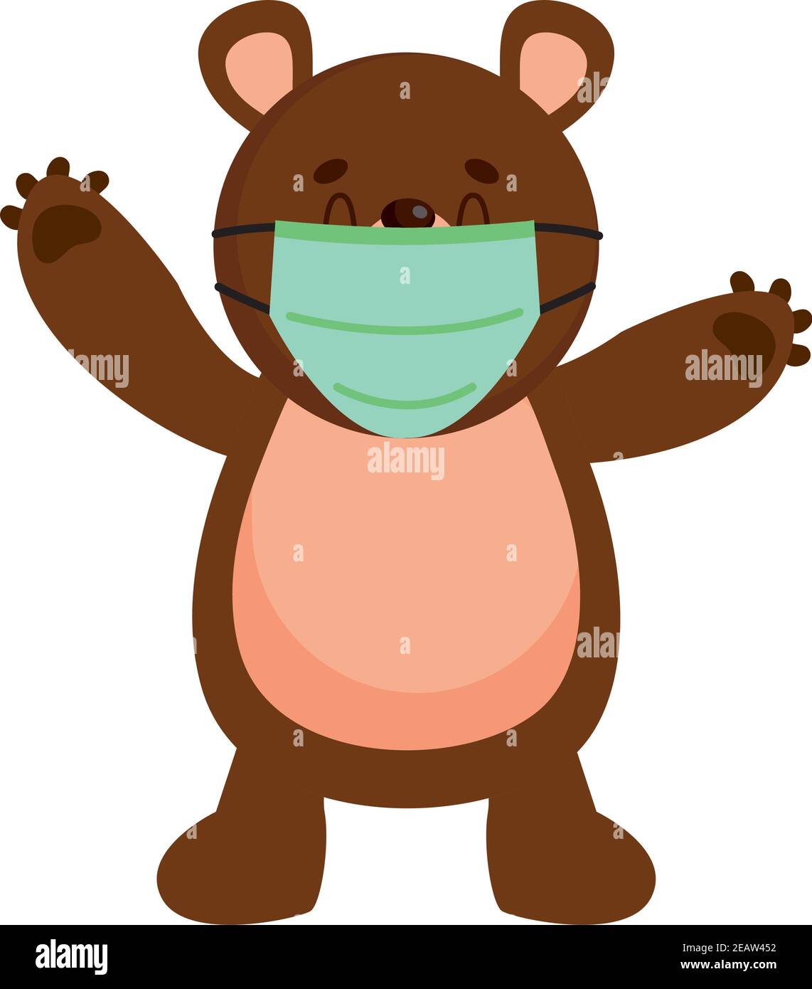 cute bear with face mask over white background, colorful design, vector ...