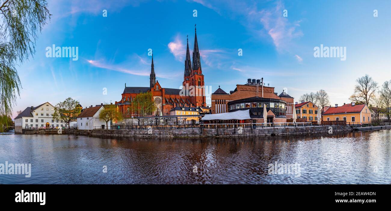 Sunset view of Uppsala cathedral reflecting on river Fyris in Sweden Stock Photo - Alamy