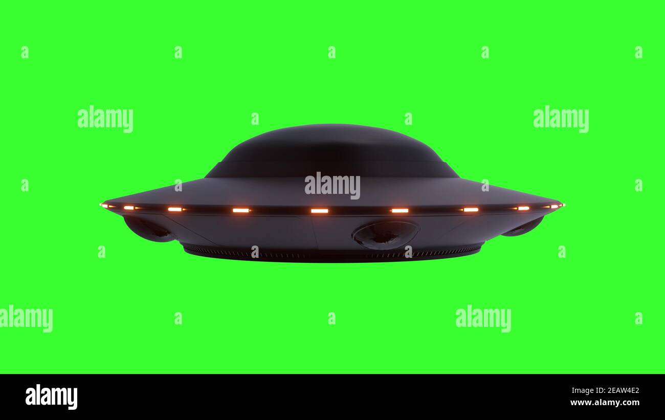Realistic UFO with RED lights on Green Screen Background. 3d ...