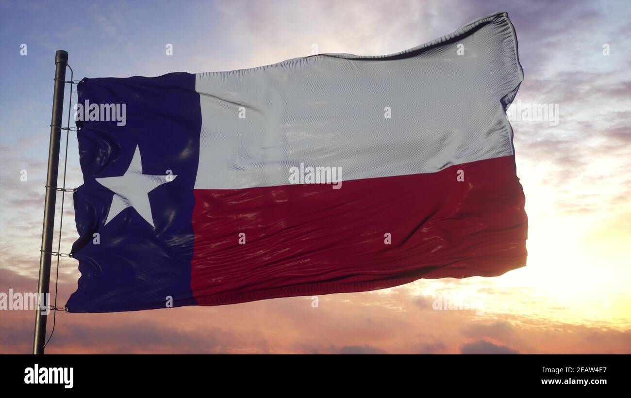 Flag of Texas waving in the wind against deep beautiful sky. 3d ...