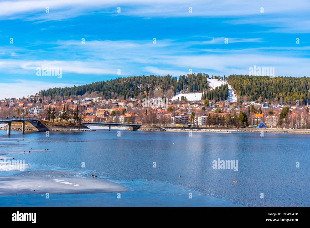 View of the Froso island and skyline of Ostersund in Sweden Stock Photo ...