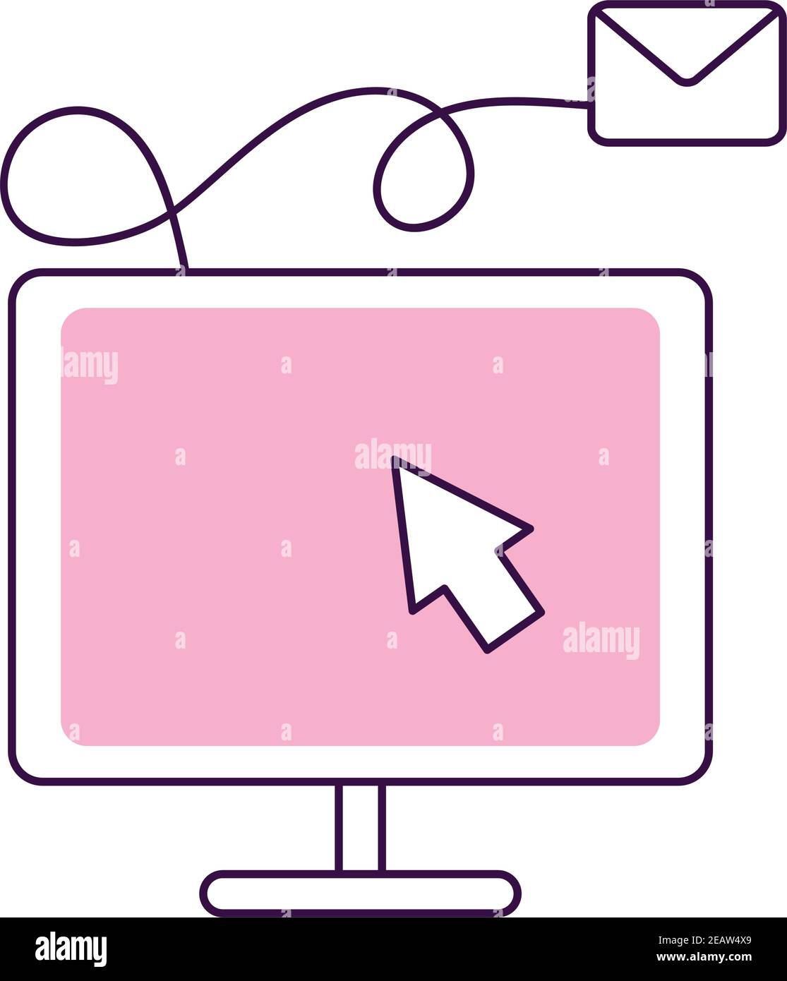 computer with arrow cursor and envelope over white background, colorful ...