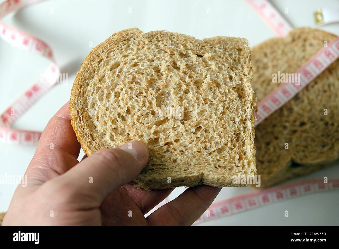 slices of bran bread with a tape measure, ideal bran bread for weight ...
