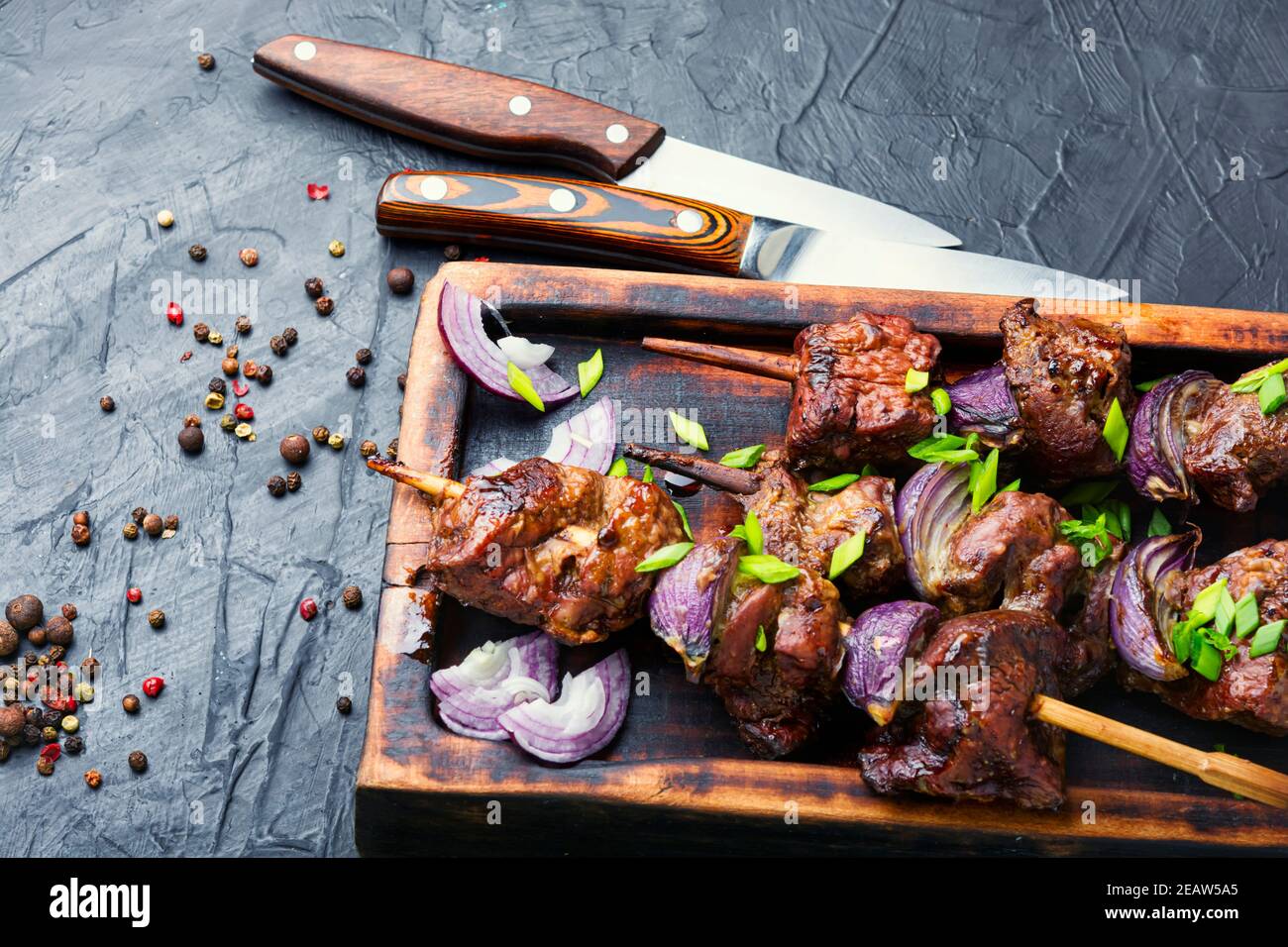 Delicious liver kebab Stock Photo - Alamy