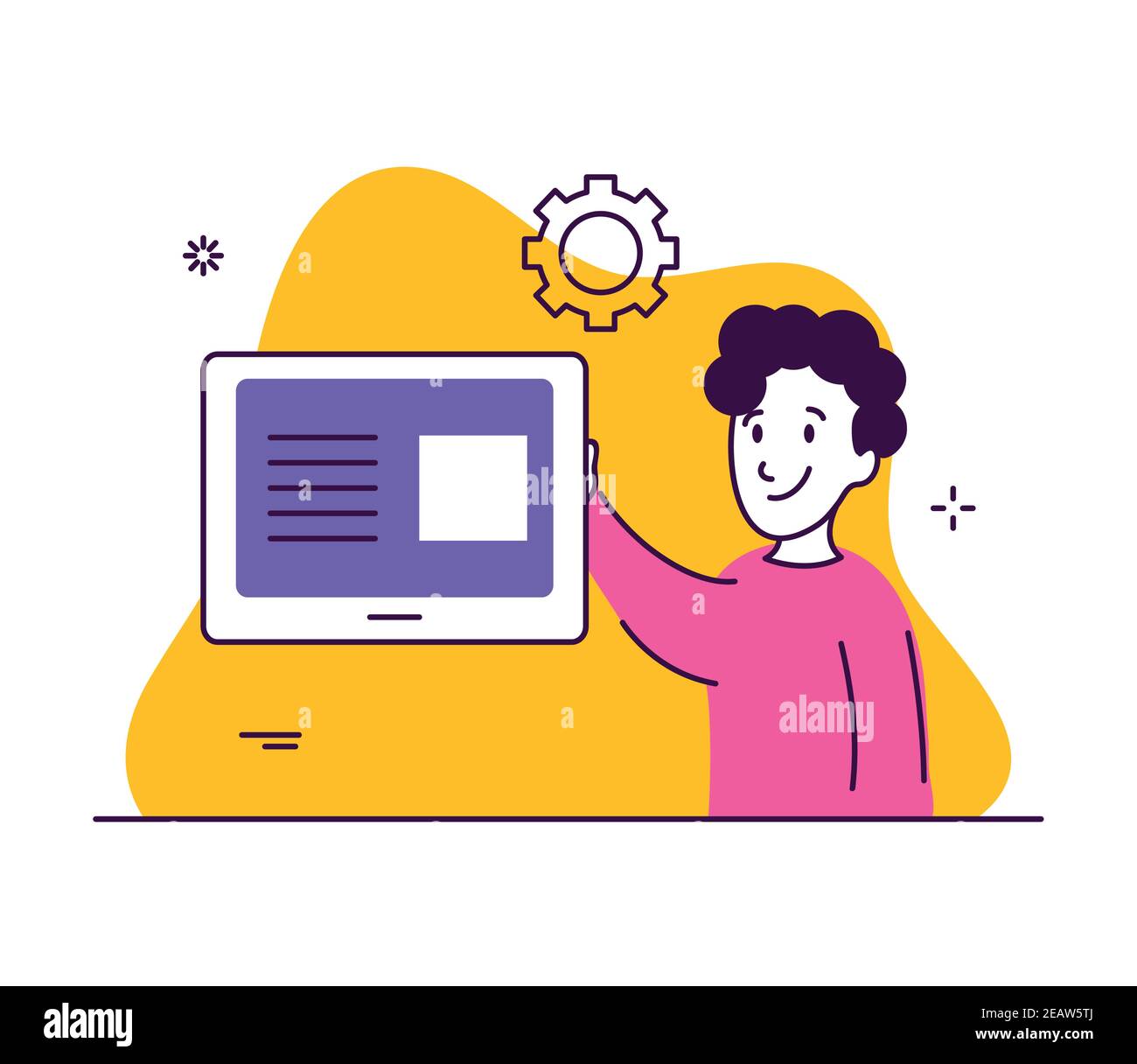 cartoon man with tablet device over white background, colorful design ...