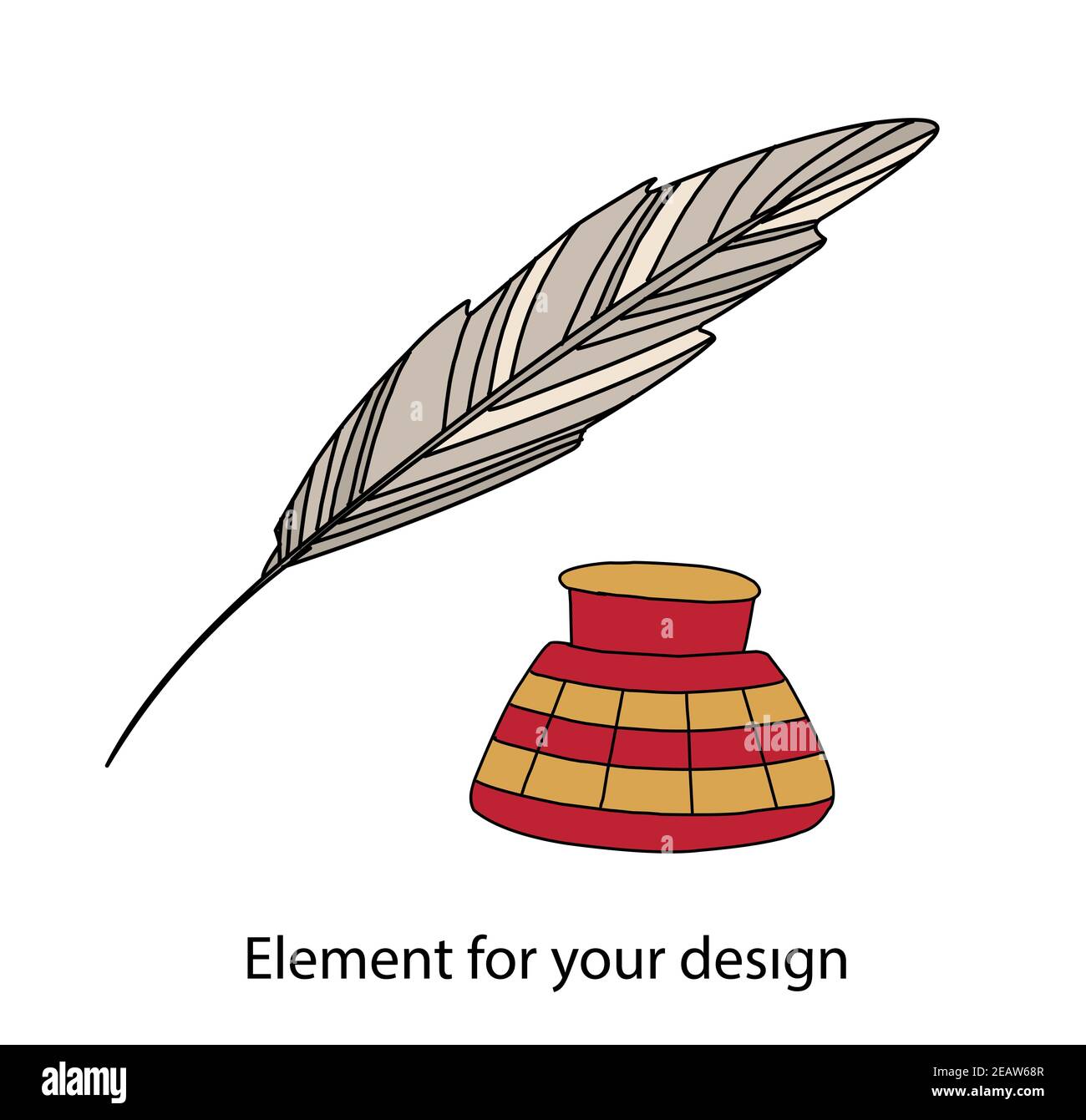 Feather and ink. A jar of ink. Write. Writing tools. illustration Stock ...