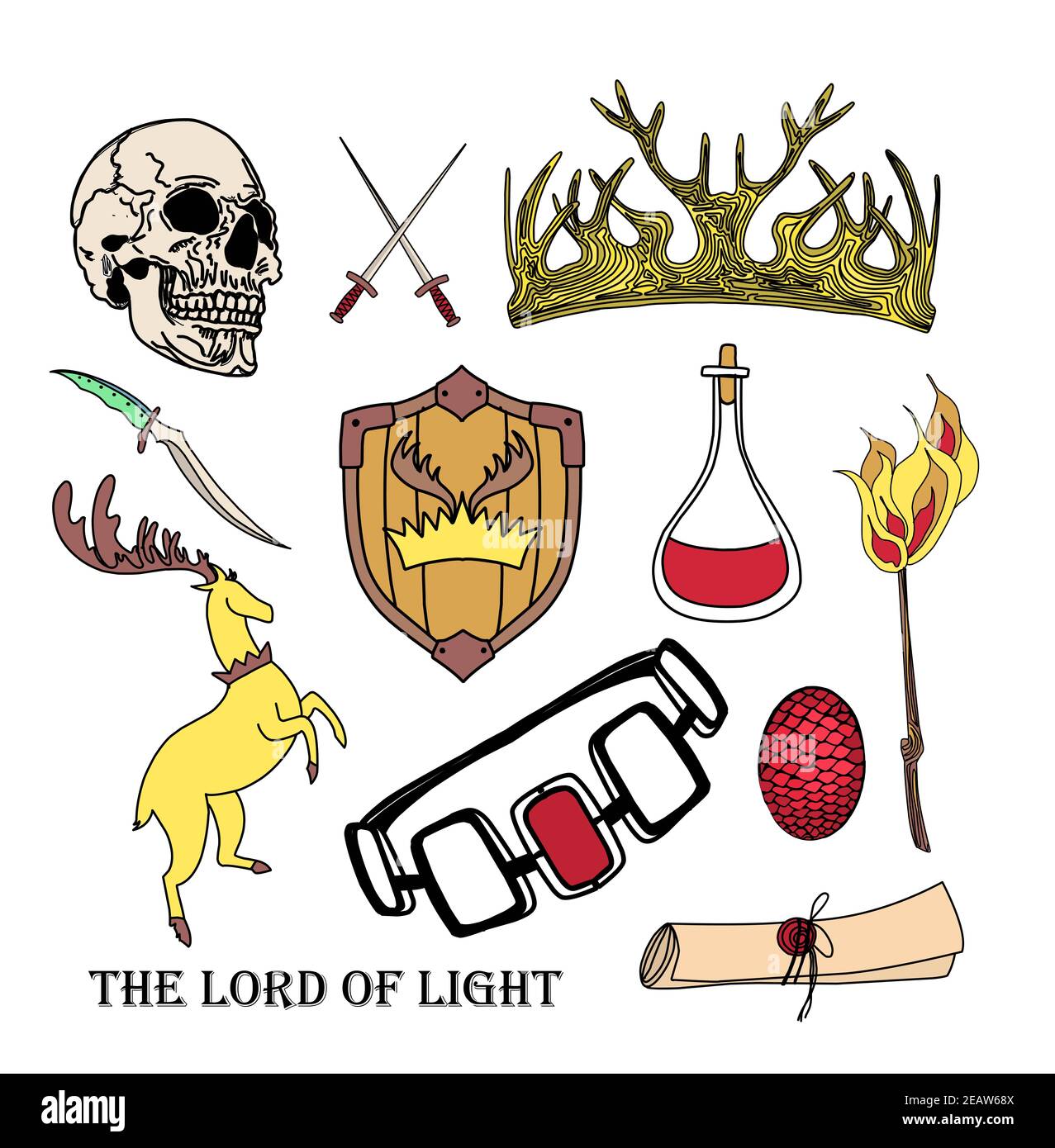 Magic and sorcery items set. REGULATION SYMBOLS. crown, skull. Saitok ...