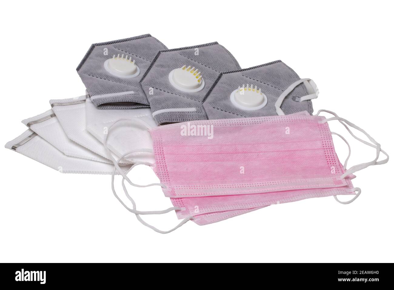 Close-up of gray and white N95 face masks or particle filtering half ...