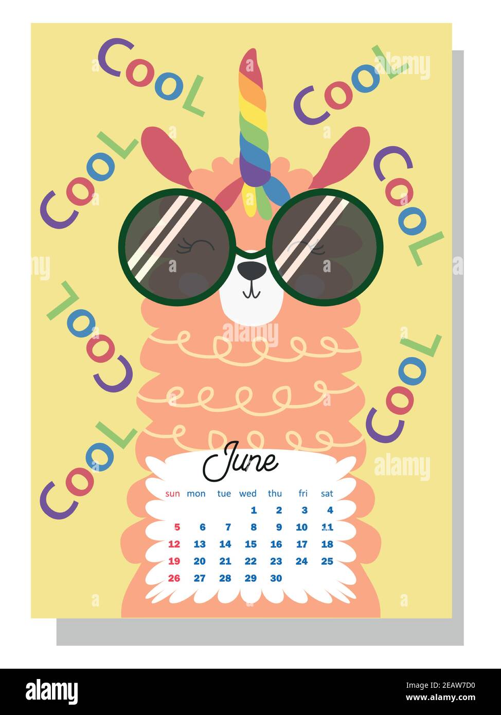Cute monthly calendar of 2022 with a llama, cactus, inscriptions in the ...