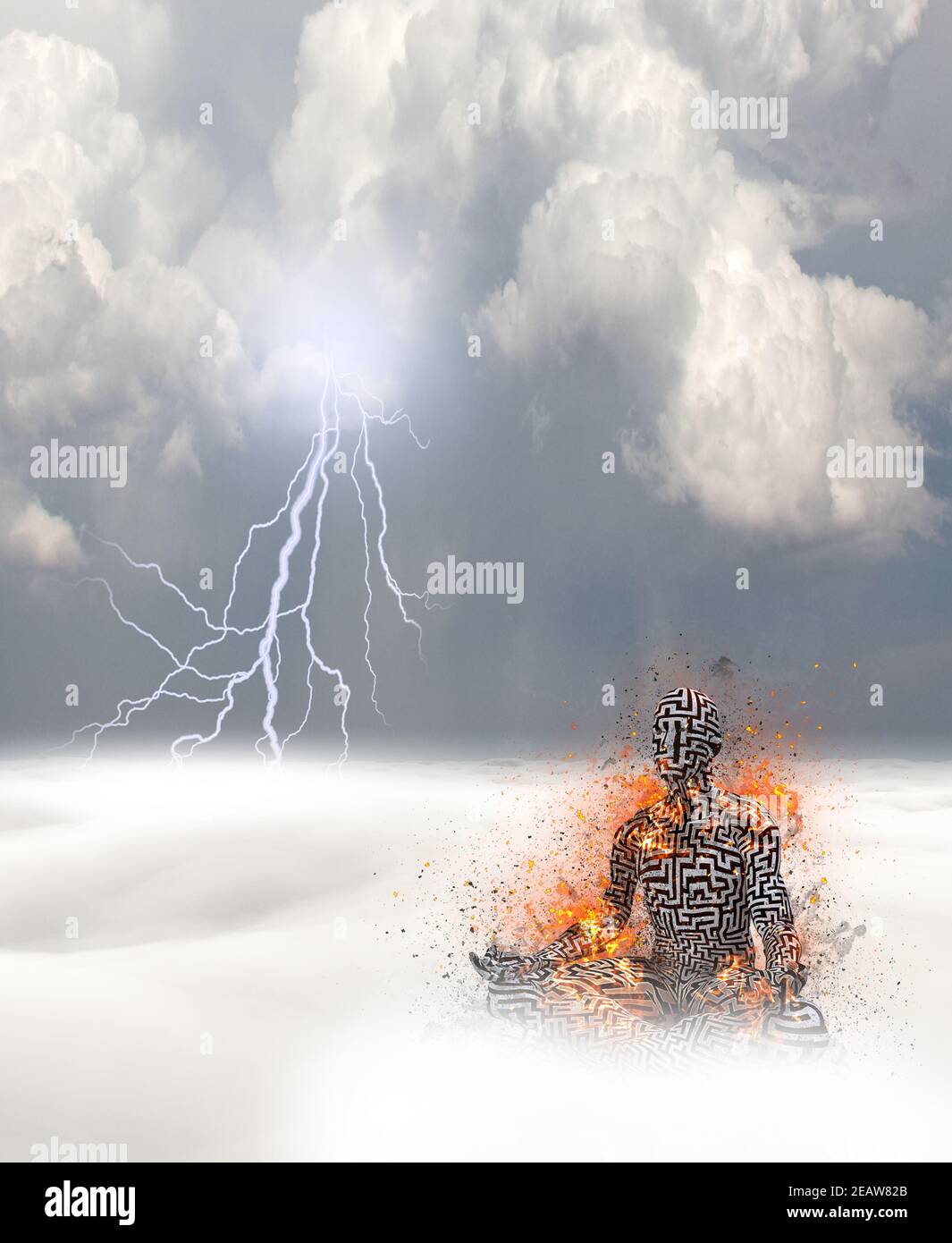 Meditation in clouds. Lightning in the sky Stock Photo - Alamy