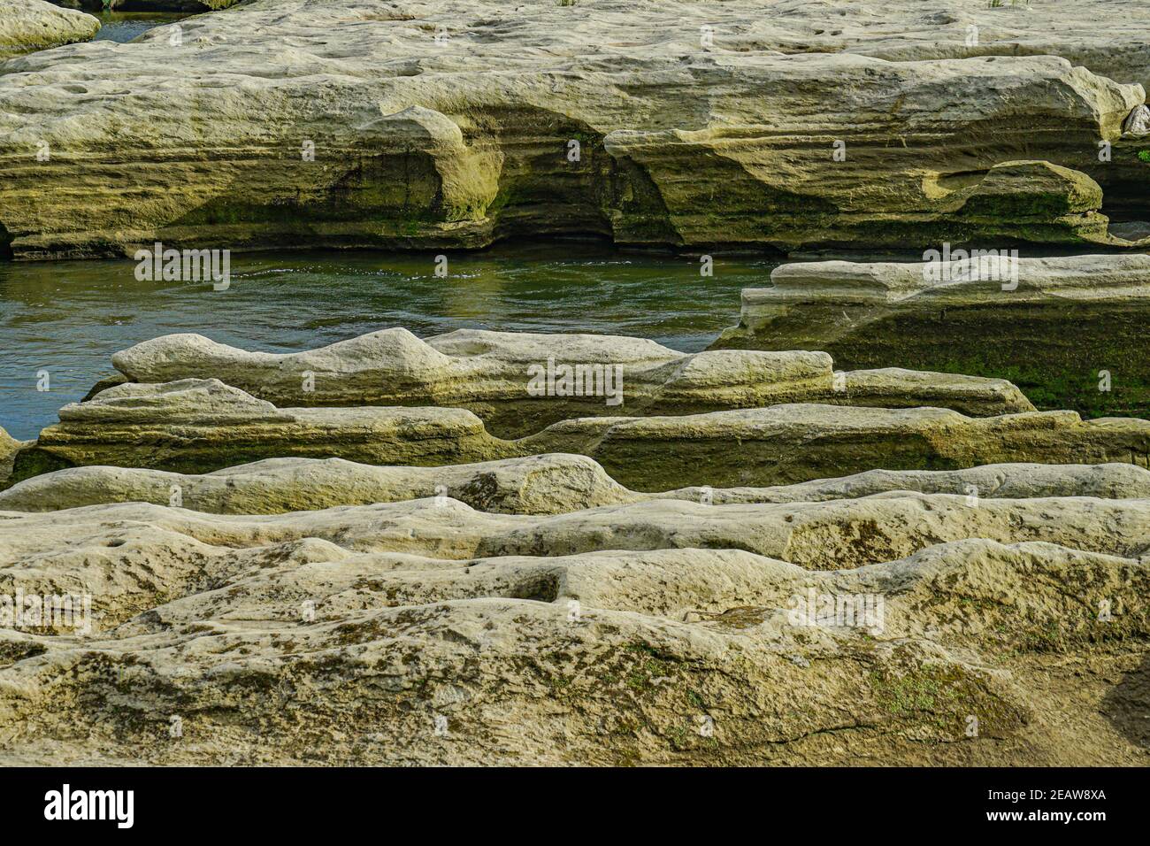 Rock formations band of Tama River (Tokyo Akishima Stock Photo - Alamy