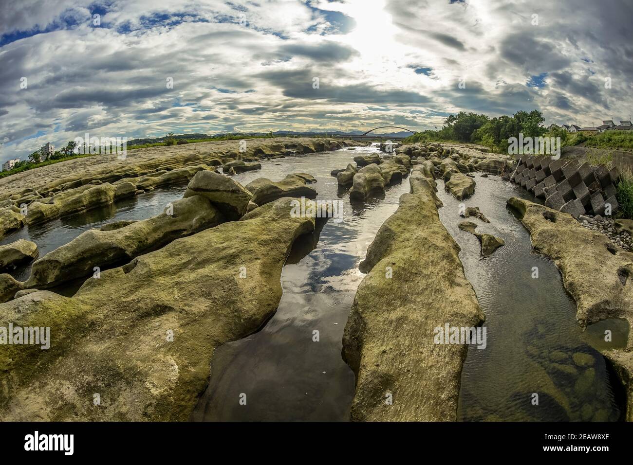 Rock formations band of Tama River (Tokyo Akishima Stock Photo - Alamy
