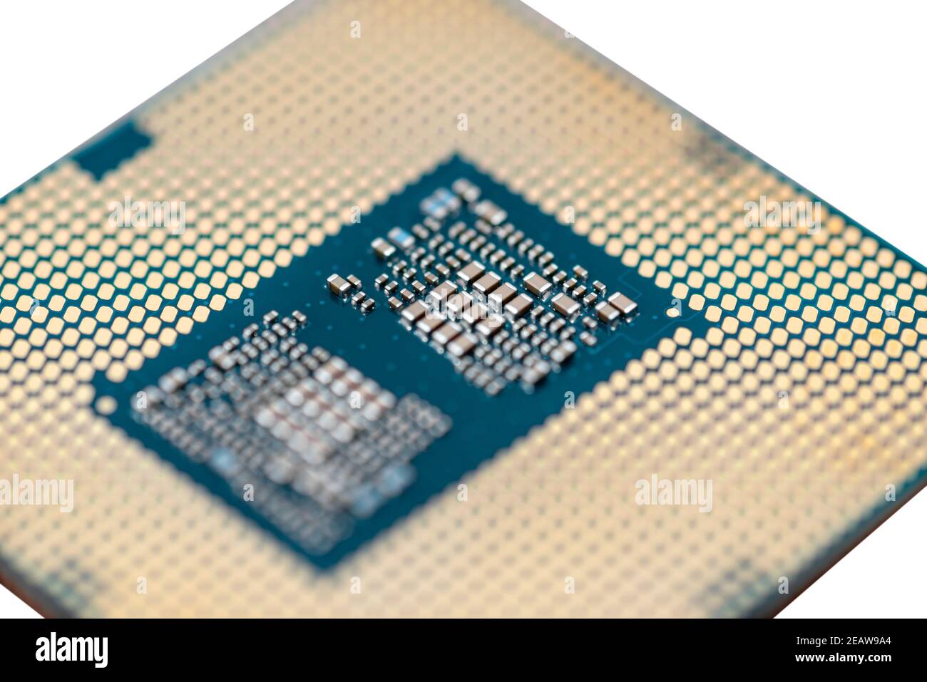 A macro photo of a modern CPU processor under the LGA 1200 socket on a ...
