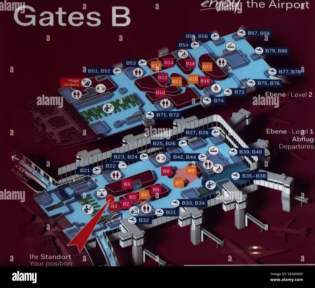 Gates B map of duesseldorf International airport in Germany Stock Photo ...