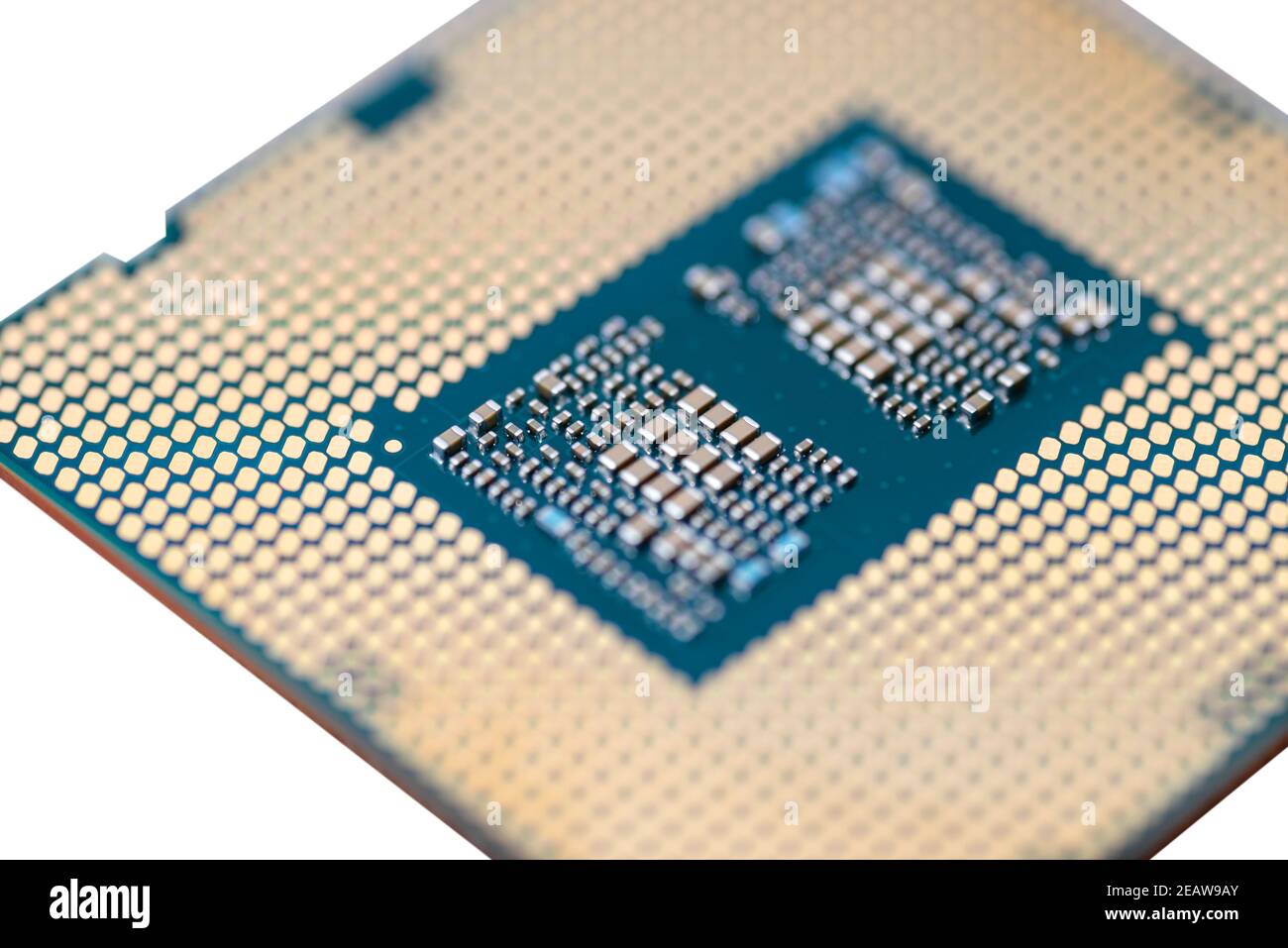 A macro photo of a modern CPU processor under the LGA 1200 socket on a ...