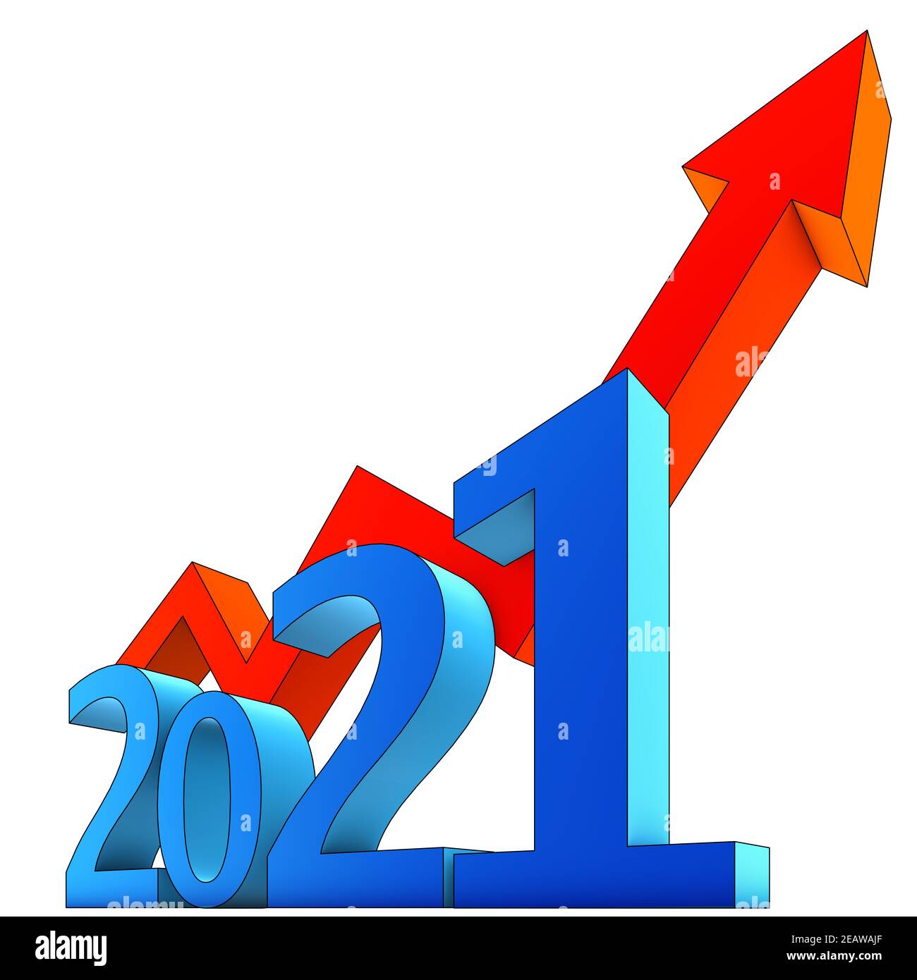 3D illustration of an 2021 symbol with an upward pointing arrow Stock ...
