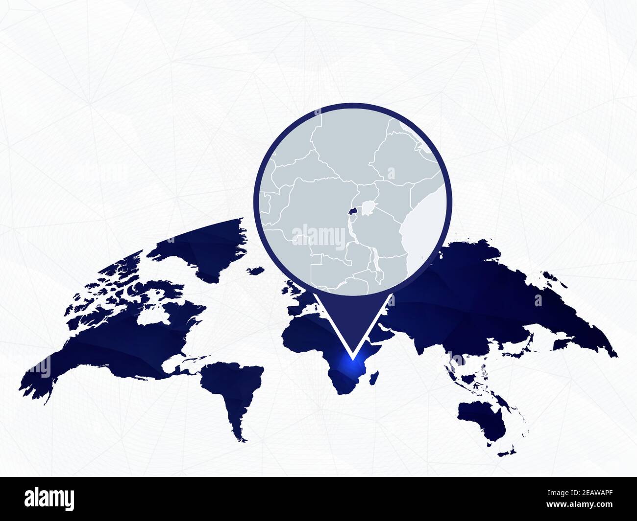 Rwanda detailed map highlighted on blue rounded World Map. Map of ...