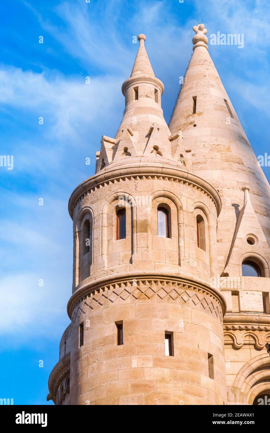 Budapest, Hungary, main tower of the famous Fisherman's Bastion ...