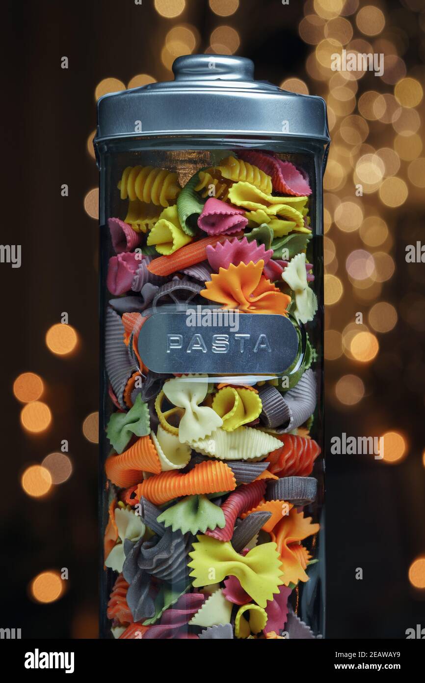 Different colored pasta in a glass Stock Photo - Alamy