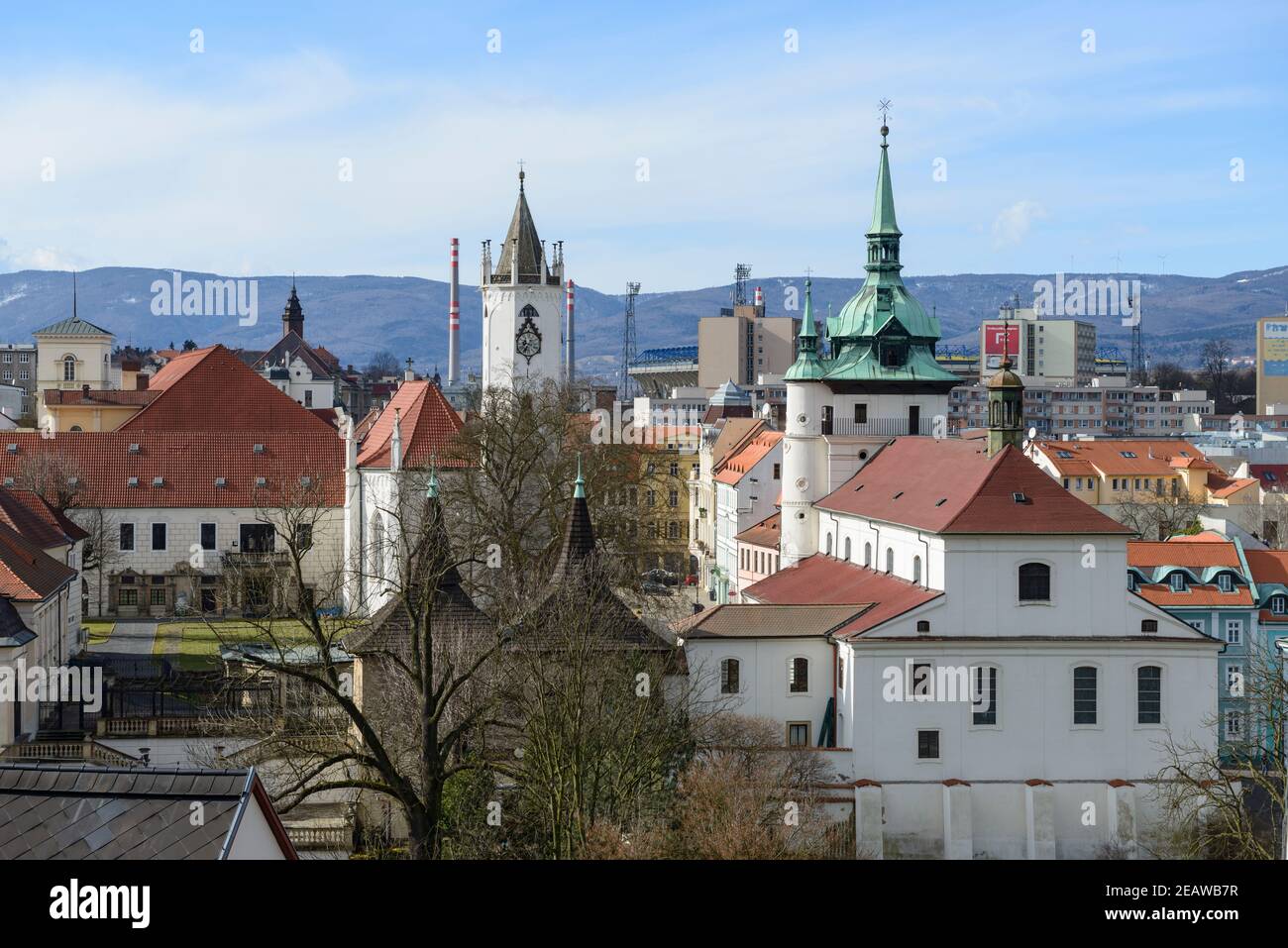 High angle view towards Castle Square with St. John the Baptist Church ...