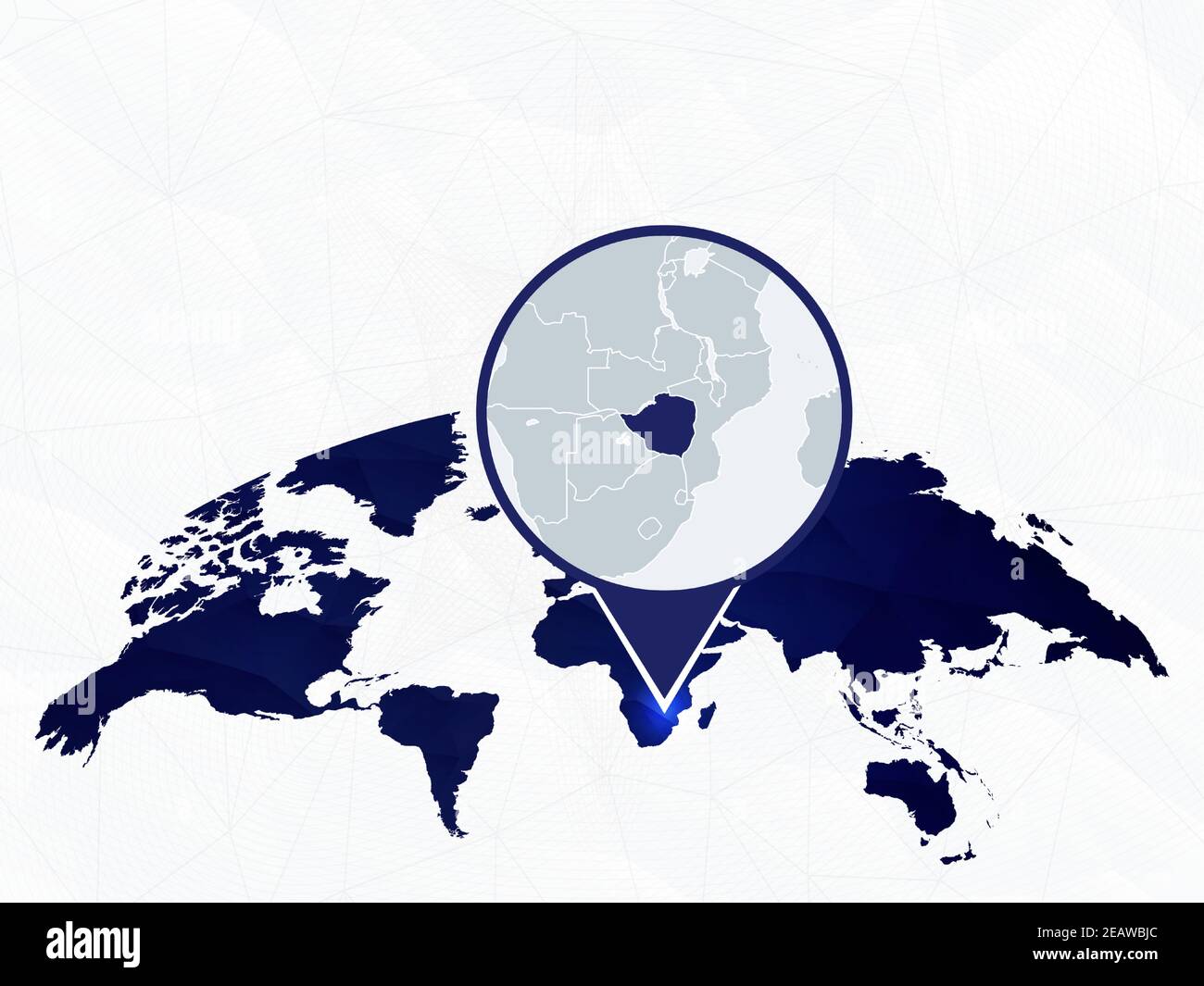 Zimbabwe detailed map highlighted on blue rounded World Map. Map of ...