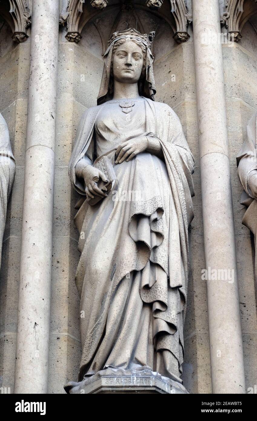 Saint Radegund, statue on the portal of the Basilica of Saint Clotilde ...