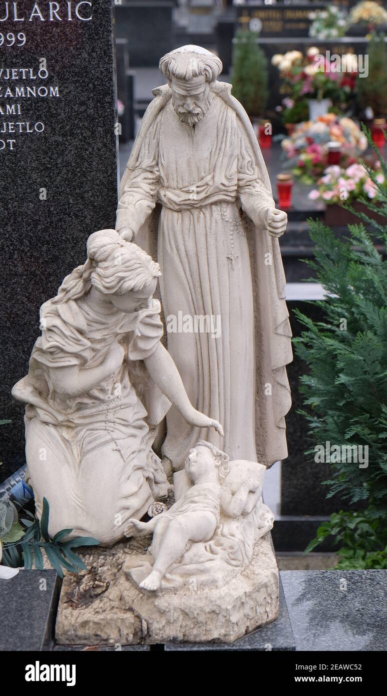 Holy Family, headstone on Mirogoj cemetery in Zagreb, Croatia Stock ...
